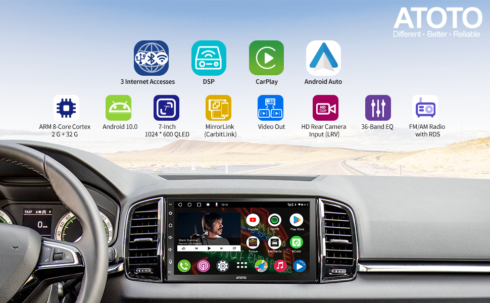 ATOTO A6PF 7inch Android Double-DIN Car Stereo, Wireless CarPlay&Wireless Android Auto, QLED ...