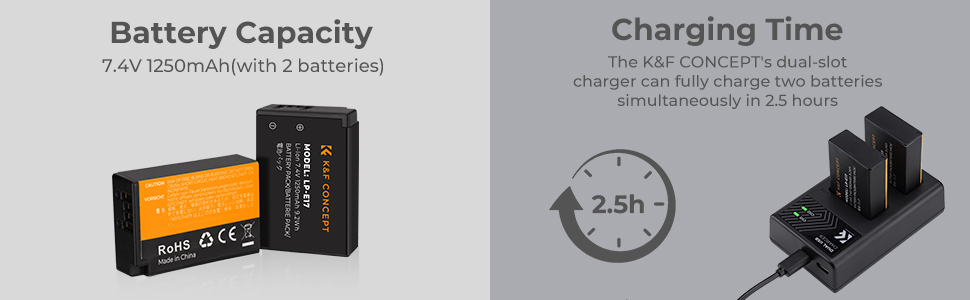 K&F Concept 2-Pack LP-E17 Batteries and Dual USB Charger for Canon EOS RP R10, Rebel T8i, T7i ...