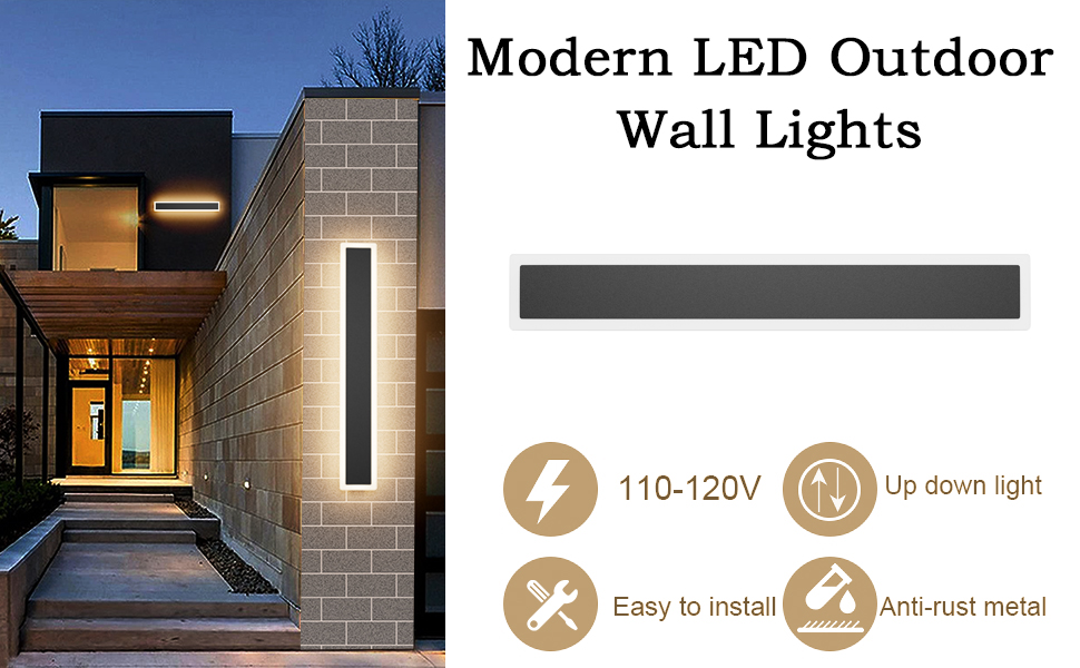 Aipsun 2 Pack Outdoor LED Wall Light,23.6 inch LED Modern Porch & Patio Wall Sconce Black ...