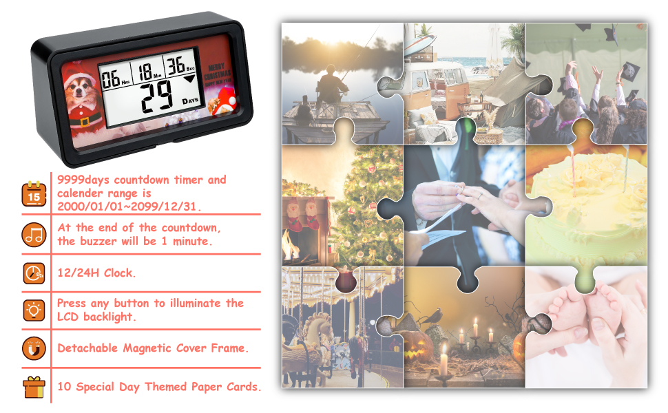 Amazon.com: NInE-ROnG Backlight Digital 9,999 Days Countdown Timer Big LCD Display 12/24H Clock ...