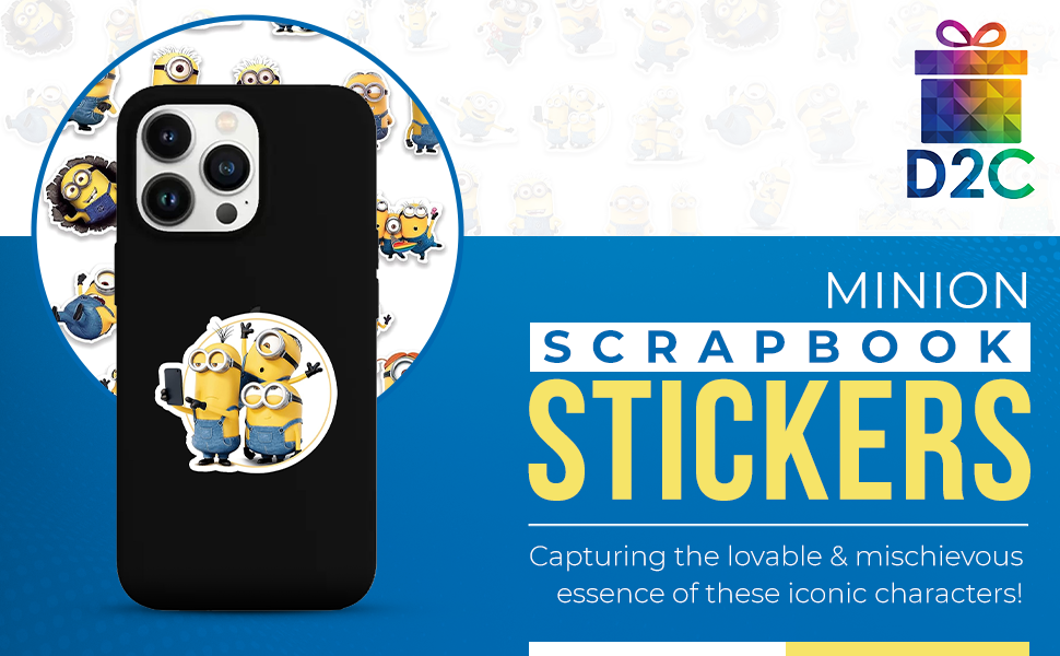 D2C Minion Scrapbook Cartoon Stickers - Pack of 24 Glitter Finish ...
