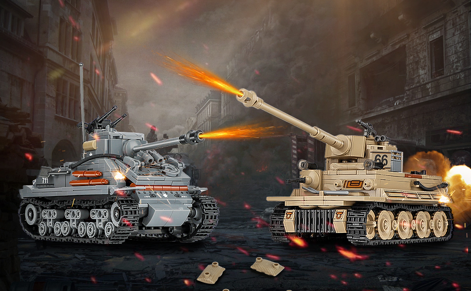 Amazon.com: NEWABWN 2-in-1 Army Tank Toy Building Set, Includes German Tiger and American ...