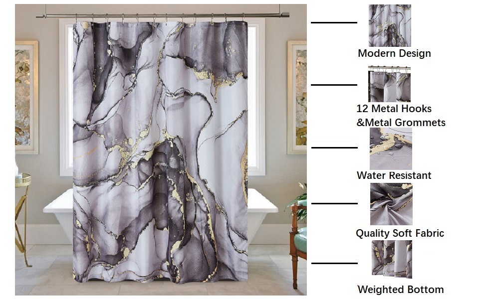 Amazon.com: YOSTEV Black Gold Marble Shower Curtain Set, Abstract Marbled Shower Curtains for ...