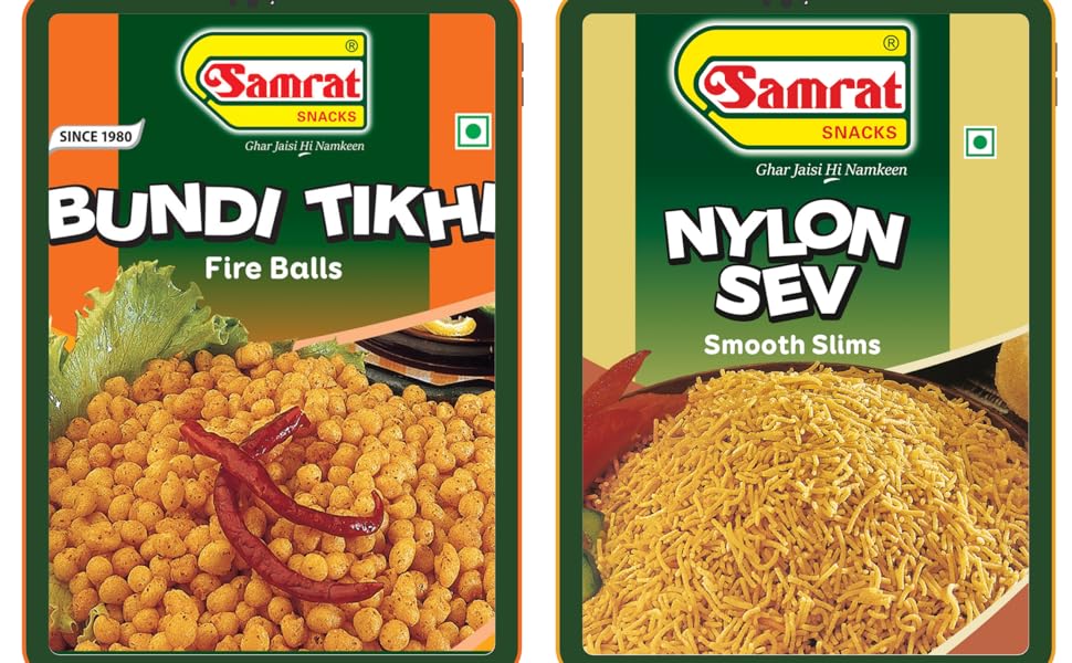 SAMRAT| Assorted Combo Pack of 2 | BUNDI TIKHI | NYLON SEV BHUJIA | Pack of 2 Snacks |Tasty ...