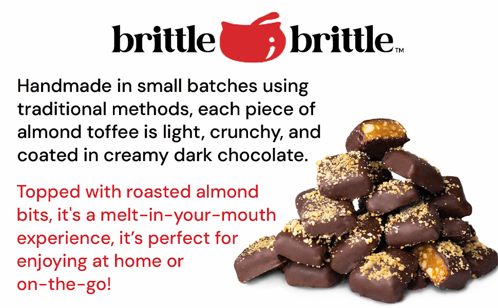 Amazon.com : brittle-brittle Roasted Almond Toffee Candy with Dark Chocolate, Handcrafted ...