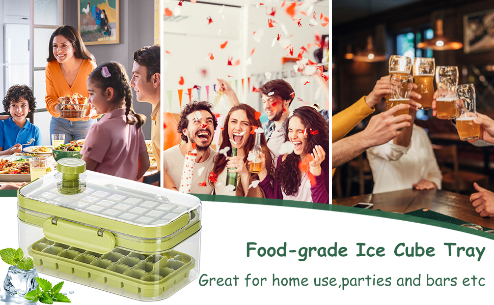 Amazon.com: Ice Cube Tray with Lid and Bin - 2 Pack Ice Trays for Freezer with Ice Scoop - Easy ...
