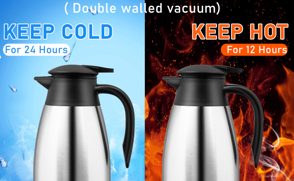 2PCS 68oz Thermal Coffee Carafe, Stainless Steel Coffee Carafes, Insulated Double Wall for ...