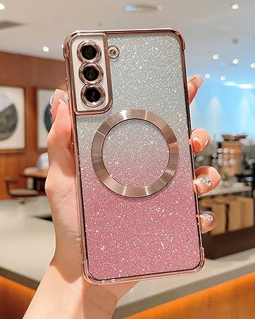Amazon.com: phylla Samsung Galaxy S21 Magnetic Gradient Glitter Phone Case Compatible with ...
