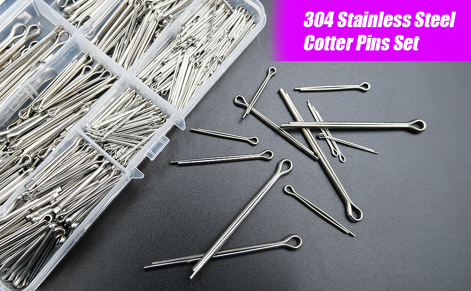 Uillcuet 125pcs Cotter Pin Assortment Kit, 6 Sizes 304 Stainless Steel Cotter Pins Set, Split ...