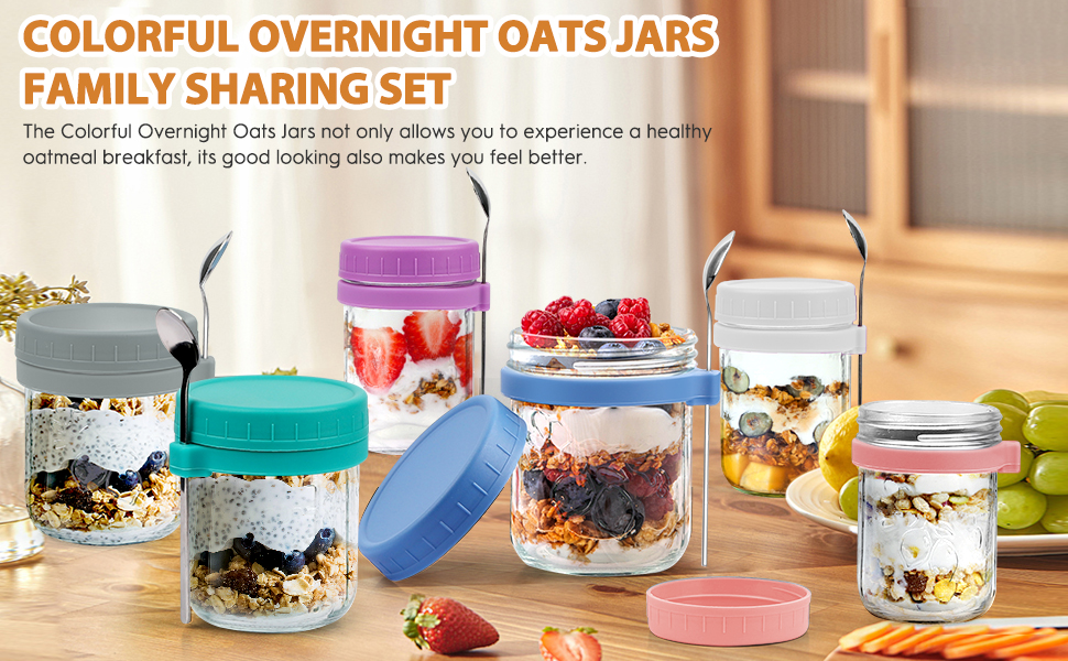Amazon.com: ZIJUND Overnight Oats Containers with Lid and Spoon, 16 oz & 10 oz Glass Mason ...