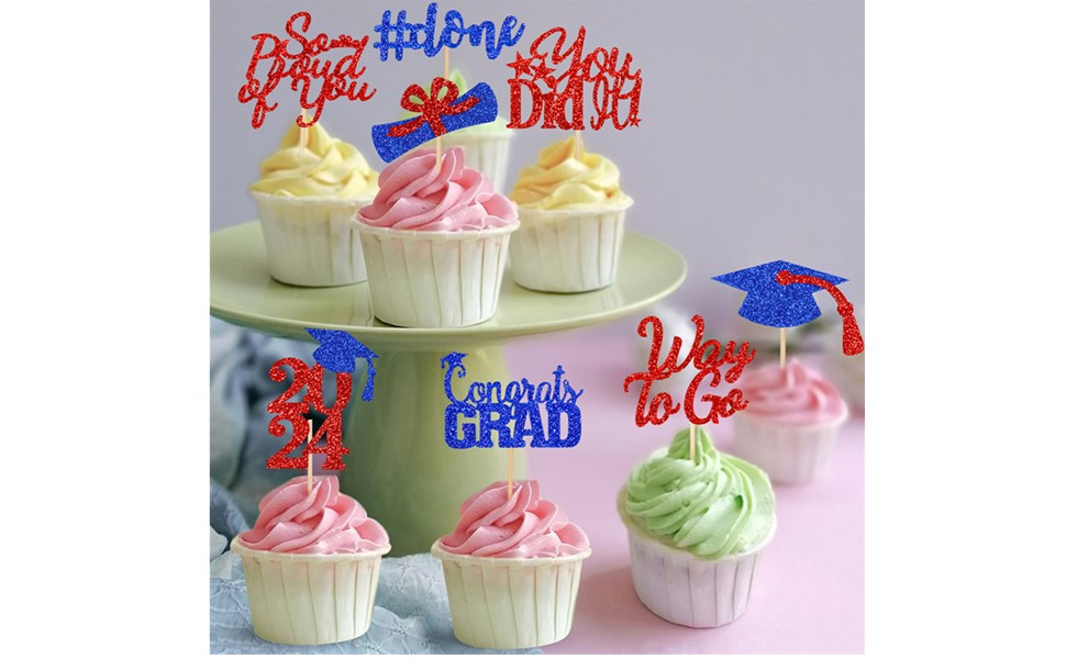 Amazon.com: 32Pcs Graduation Cupcake Toppers 2024 Red and Blue Class Of ...