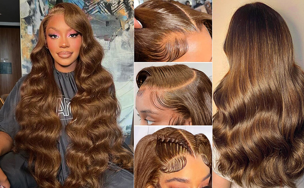 Amazon.com : 200 Density 13X6 Chocolate Brown Body Wave Lace Front Wigs Human Hair 13x6 HD ...
