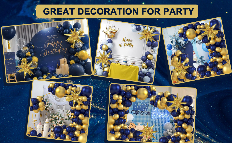 Amazon.com: Navy Blue and Gold Balloons Arch Garland Kit, 5 10 12 18 inch Royal Blue Gold ...