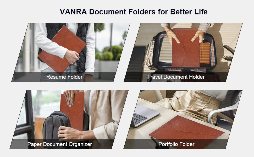 VANRA 1 Piece File Folders PU Leather Expanding Document Holder File Jacket Filing Envelope for ...