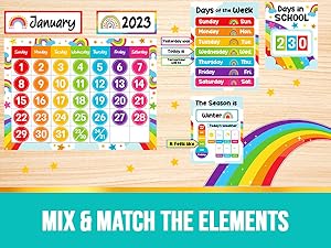 Amazon.com: Decorably 147 Pcs Cutouts Rainbow Vibrant Class Calendar ...