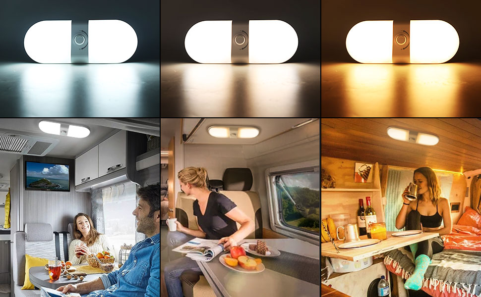 Amazon.com: RV LED Light Interior, RV Ceiling Double Dome Light with 3 Color Mode, DC 12-24V ...