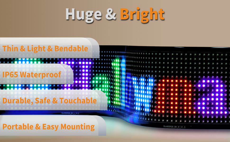 Amazon.com: KORJO Programmable LED Scrolling Sign for Car, Bluetooth APP Control Custom Text ...