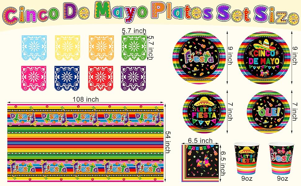 Amazon.com: 98 PCS Cinco De Mayo Party Supplies, Serve 24 Guests Cinco ...