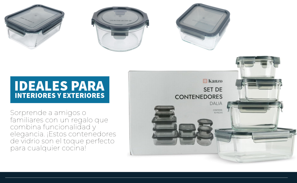 Juego de 10 Contenedores de Vidrio para Alimentos con Tapas de Plástico ...