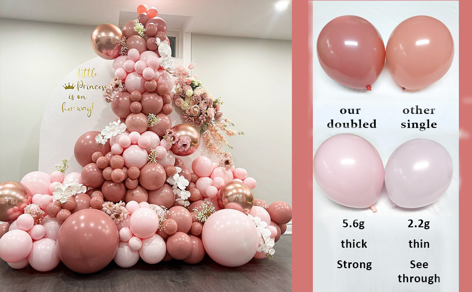 Dusty Pink Balloons Garland Arch Kit - Double Stuffed Dusty Rose Gold Balloon For Birthday Women ...