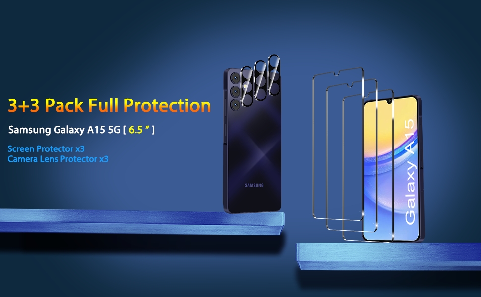Amazon.com: QsmQam 3 Pack Screen Protector for Samsung Galaxy A15 5G + 3 Pack Camera Lens ...
