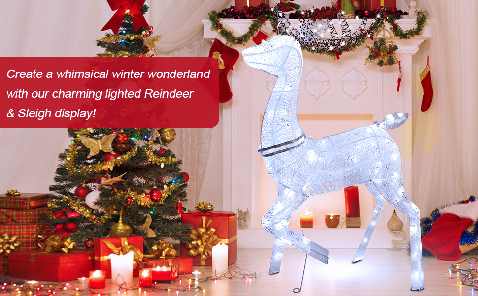 Amazon.com: Vipush Lighted Outdoor Christmas Reindeer Decoration, Pre-Lit Reindeer for Lawn 3D ...