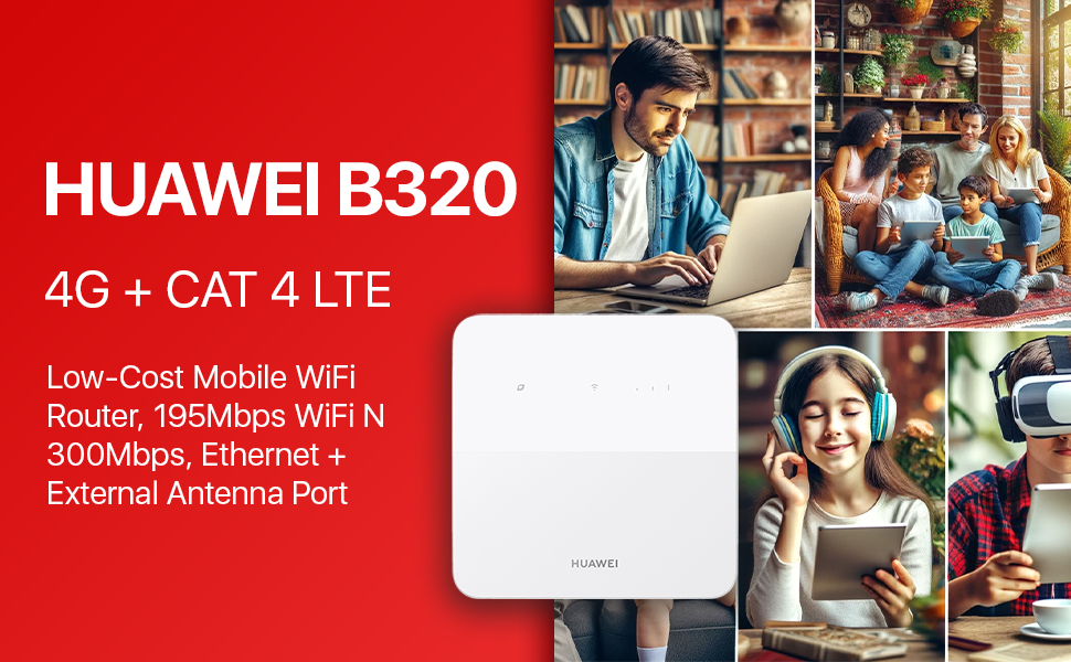Huawei B320 White, 4G + CAT 4 LTE Low-Cost Mobile WiFi Router, 195Mbps WiFi N 300Mbps, Ethernet ...