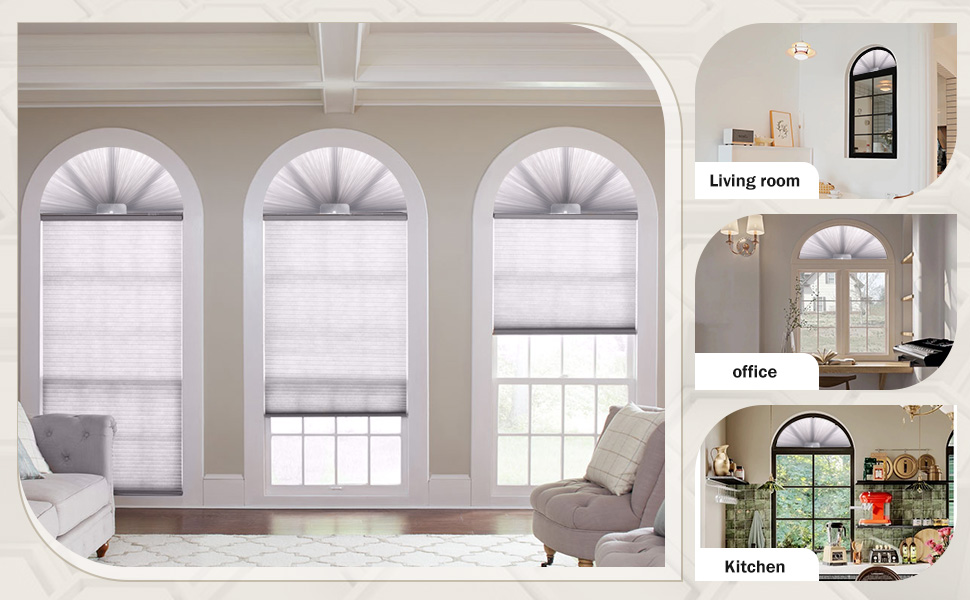 LUCKUP Light Filtering Arch Window Shades Half Circle Honeycomb Curtains Dual Color Semi ...