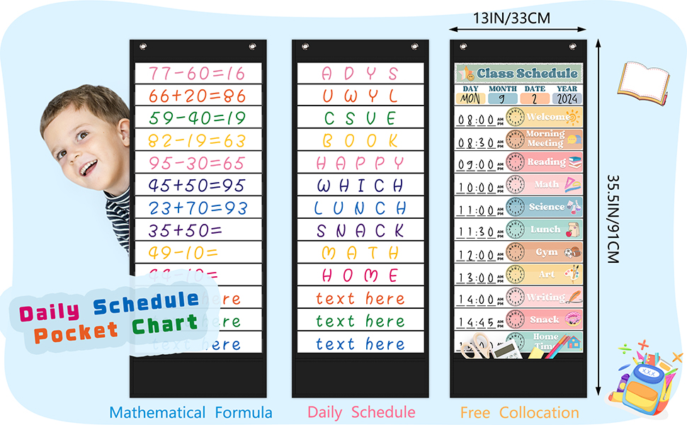 Amazon.com: Sunboom Daily Schedule Pocket Chart for Classroom with 24 ...