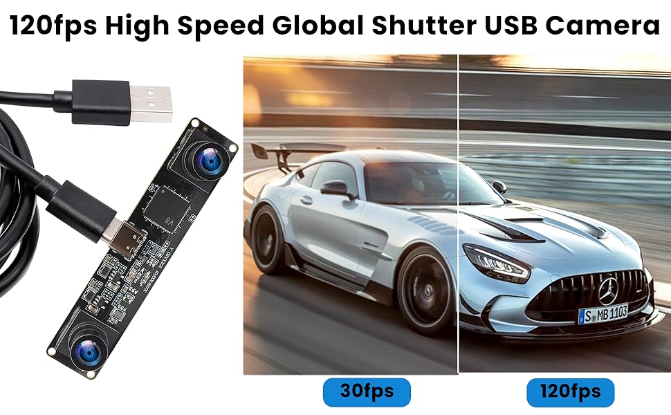 Amazon.com: IFWATER 120fps 3D Stereo USB Camera Global Shutter 1200P Synchronization Dual Lens ...