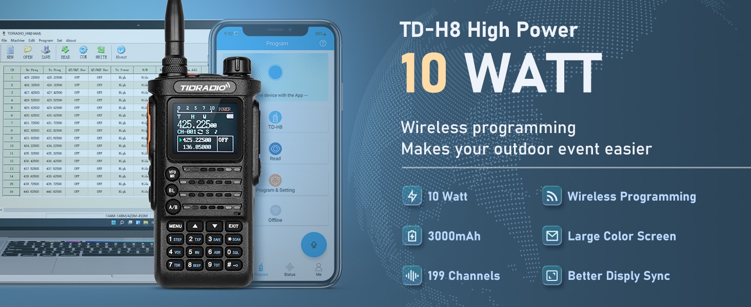 Amazon.com: TIDRADIO TD-H8 10W Ham Radio Handheld, APP Wireless Programming, NOAA Weather Long ...