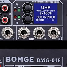 Amazon.com: BOMGE 04E karaoke Audio mixer,4 Channel Mixer With Dual UHF Wireless Mic, Sound ...
