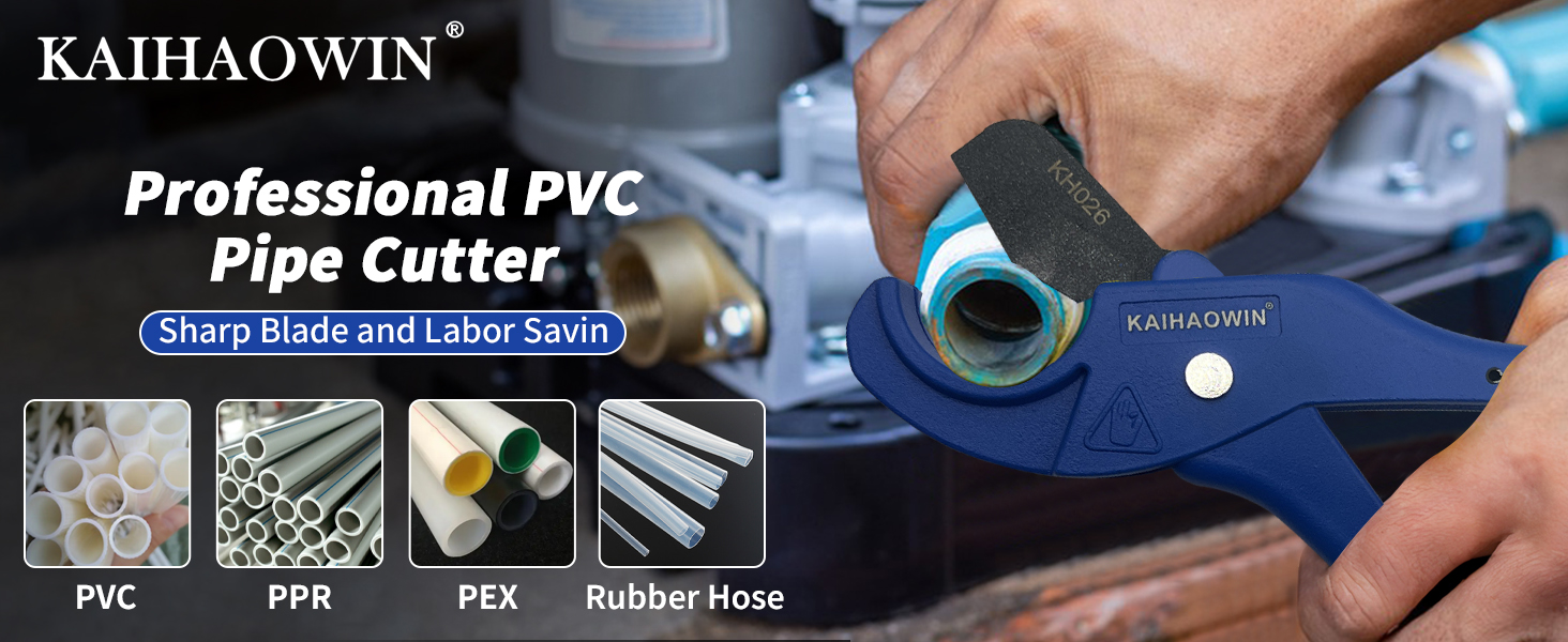 KAIHAOWIN PVC Pipe Cutter-1-1/4" PEX PPR Plastic Rubber Hoses Tubing Cutting Tool Professional ...
