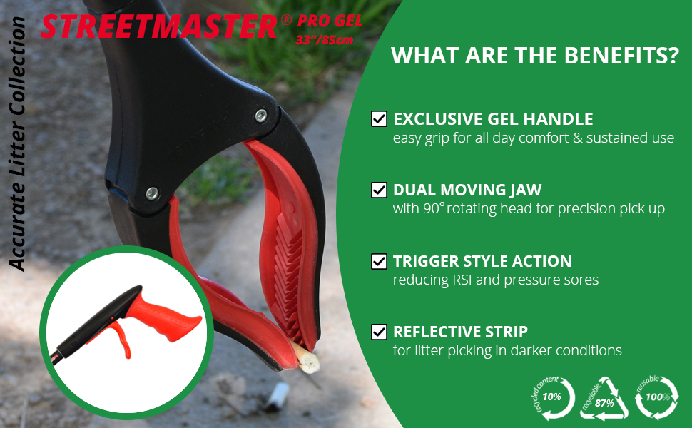 The Helping Hand LP2633IB Streetmaster PRO GEL Litter Picker 33”/85cm, for Adults, Heavy Duty ...