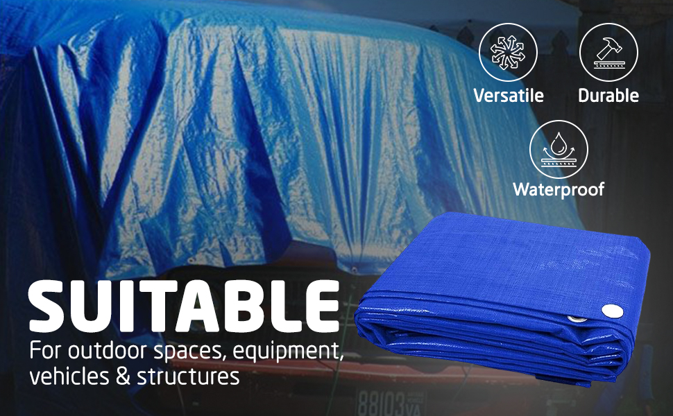 Heavy Duty Waterproof Polyethylene Tarp, Blue, Multi-Purpose Cover with UV Protection (BLUE, 4X6 ...