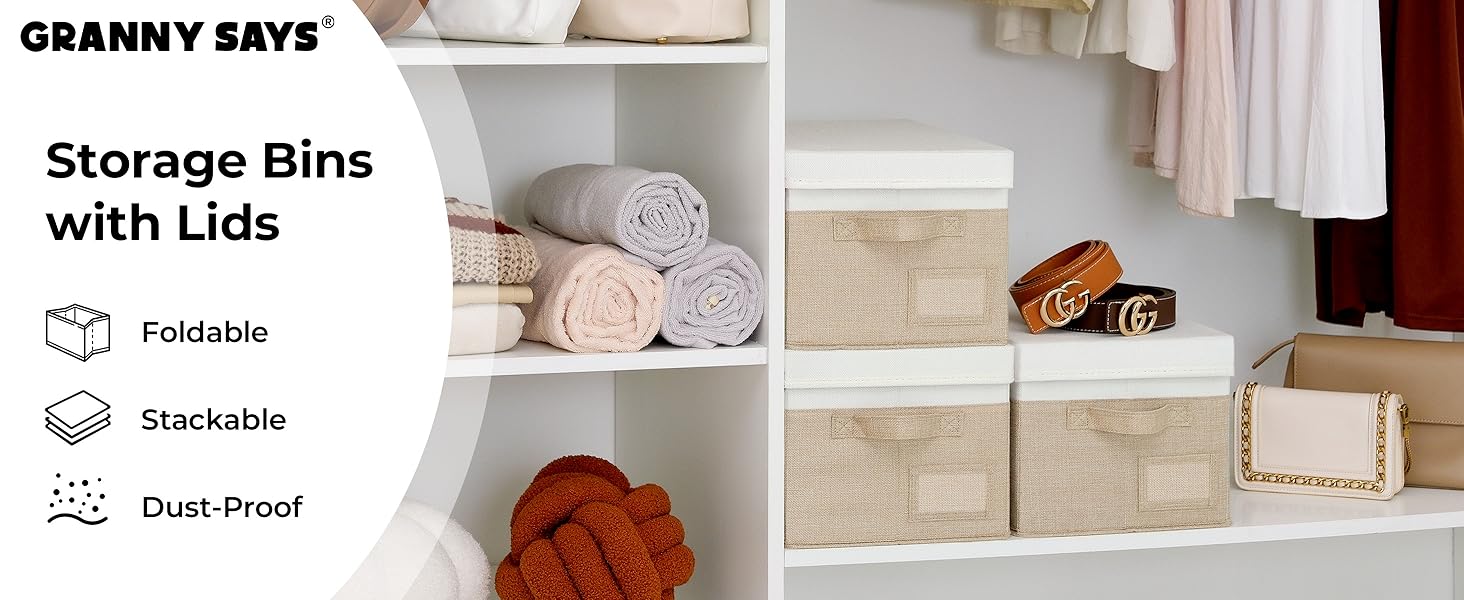 Amazon.com - GRANNY SAYS Storage Basket with Lid, Linen Fabric Storage ...