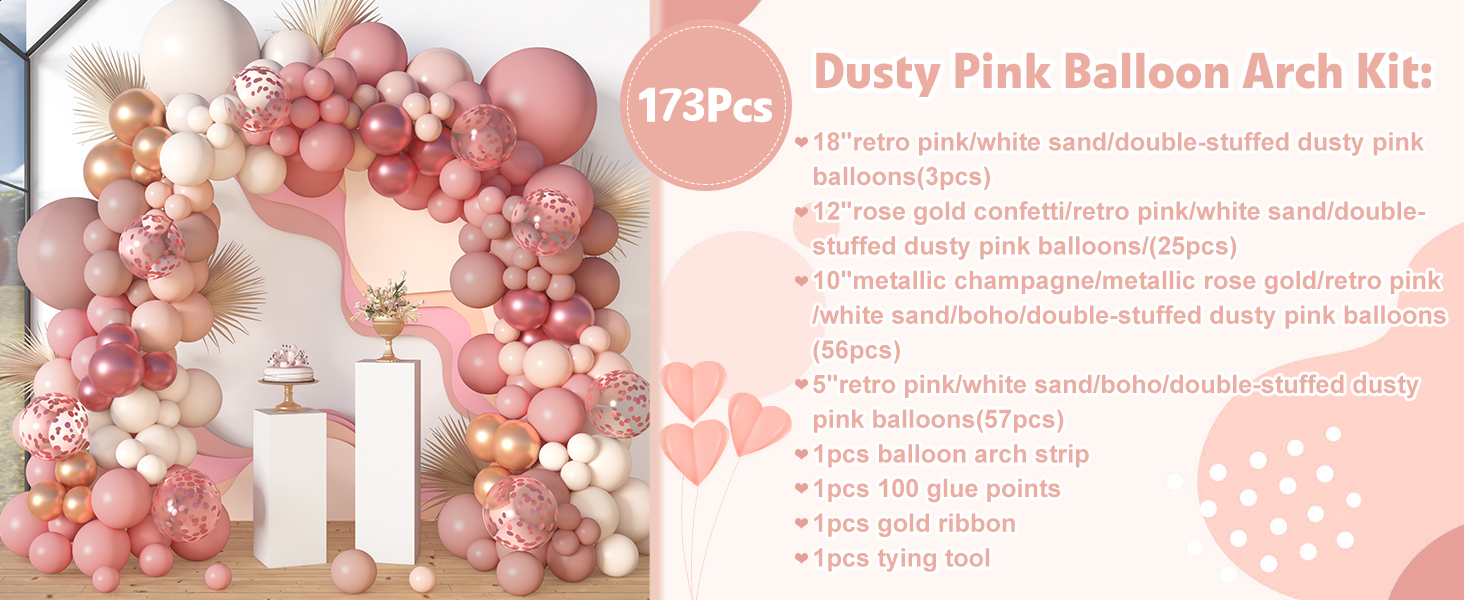 Amazon.com: Amandir 173Pcs Dusty Rose Pink Nude Balloon Garland Arch Kit, 18In Retro Blush Peach ...