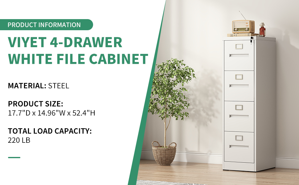 Amazon.com: VIYET 4 Drawer File Cabinet,Metal Filing Cabinets with Lock,White Vertical File ...