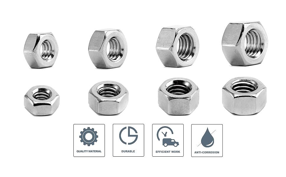 Amazon.com: Tuercas hexagonales 1/2-13, 50 piezas de acero inoxidable 304 18-8, rosca completa ...