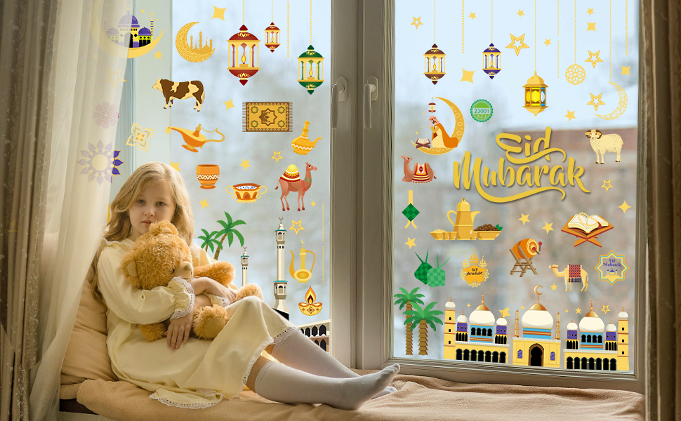 Amazon.de: Fensterbilder Ramadan,9 Stück Eid Mubarak Fensterbilder Eid Mubarak Selbstklebend ...