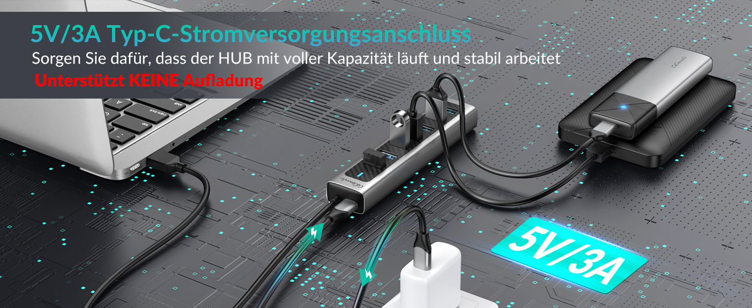 GiGimundo GM7U 7 Port USB HUB 3.0 Aluminium, 1M Lang Kabel mit 5V/3A ...