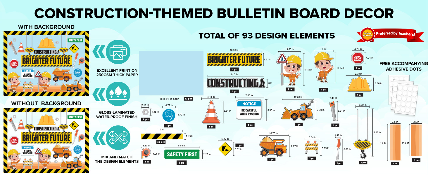 Amazon.com: 93 Pcs Construction Bulletin Board Decorations Set with ...