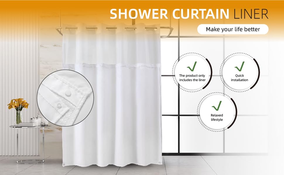 Amazon.com: eachope 1 Pack Fabric Snap-in Shower Curtain Liner Replacement,Compatible with No ...