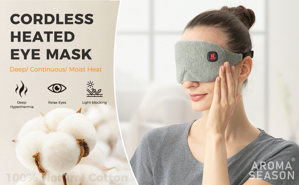 Aroma Season Heated Eye Mask, Warm Compress for Eyes, Cordless Heated Eye Masks, Block light ...