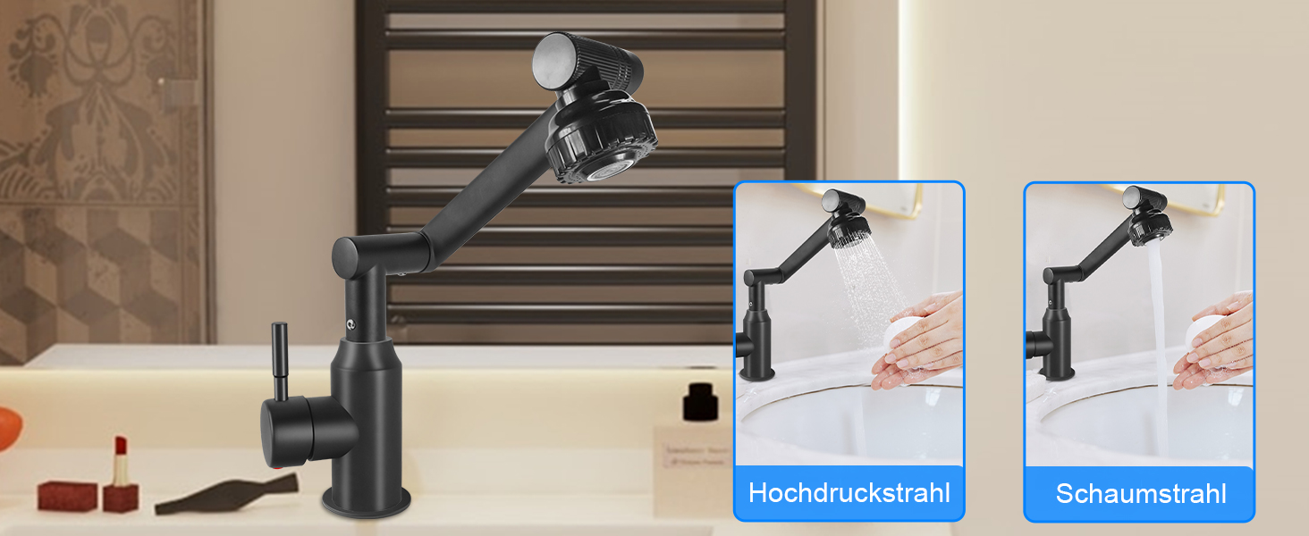 Wasserhahn Bad, 360° Drehbar Bad Armaturen Waschbecken, 2 Wasserauslassmodi Wasserhahn Mit 60cm ...