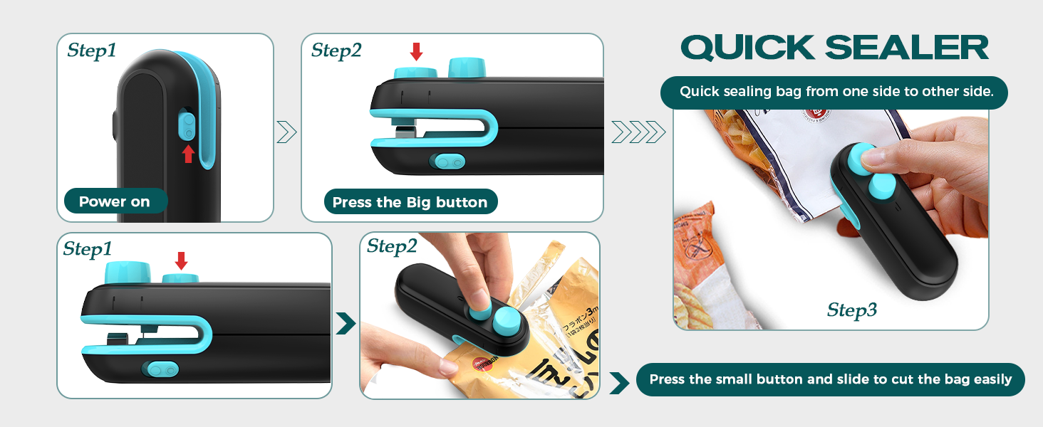 Amazon.com: Mini Bag Sealer, Handheld Bag Heat Vacuum Sealer, 2 in 1 Rechargeable Sealer and ...