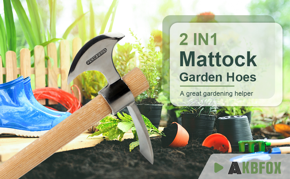 Amazon.com : 2 in1 Garden Pickaxe Weeding Mattock Gardening Tool 16inch ...