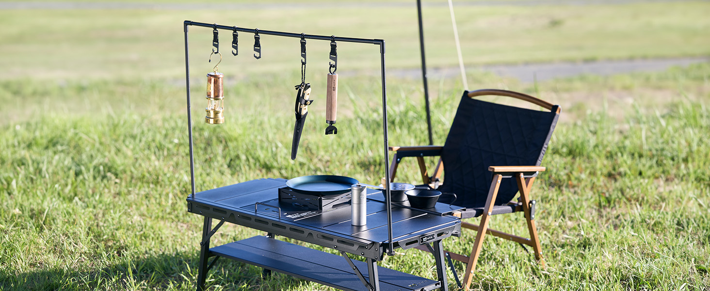 Amazon | WAQ MULTI IRON TABLE アイアンテーブル WAQ-MIT1 テーブル パネル式 アウトドア キャンプ バーベキュー BBQ アルミテーブル ランタンハンガー ...