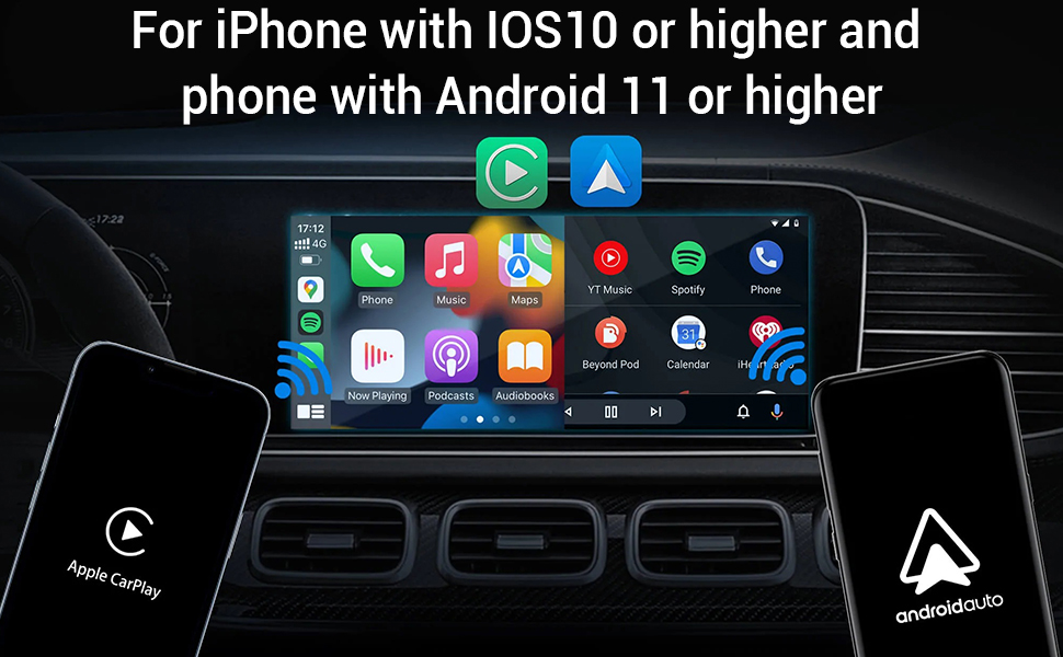 OTTOCAST Play2Video Carplay Android Car Wireless Adapter with Netflix-YouTube, 3 in 1 Screen ...