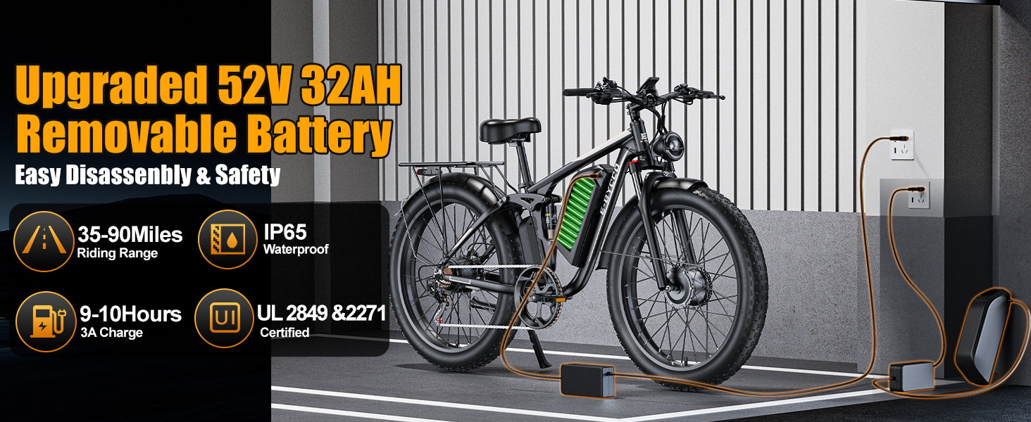 Amazon.com : E·Bycco 24" 5000W Dual Motor Electric Bike for Adults, 52V 32AH Battery, Max 40 ...